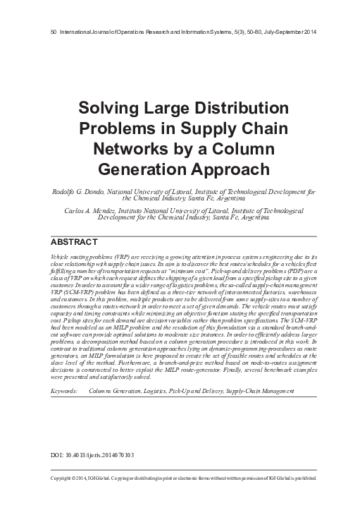 (PDF) Solving Large Distribution Problems in Supply Chain Networks by a Column Generation Approach