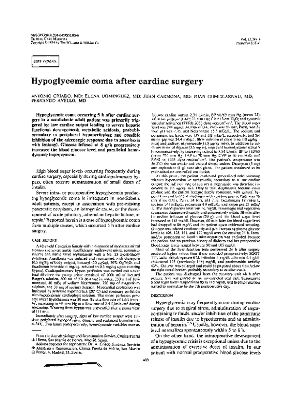 (PDF) Hypoglycemic coma after cardiac surgery | Juan Carmona - Academia.edu