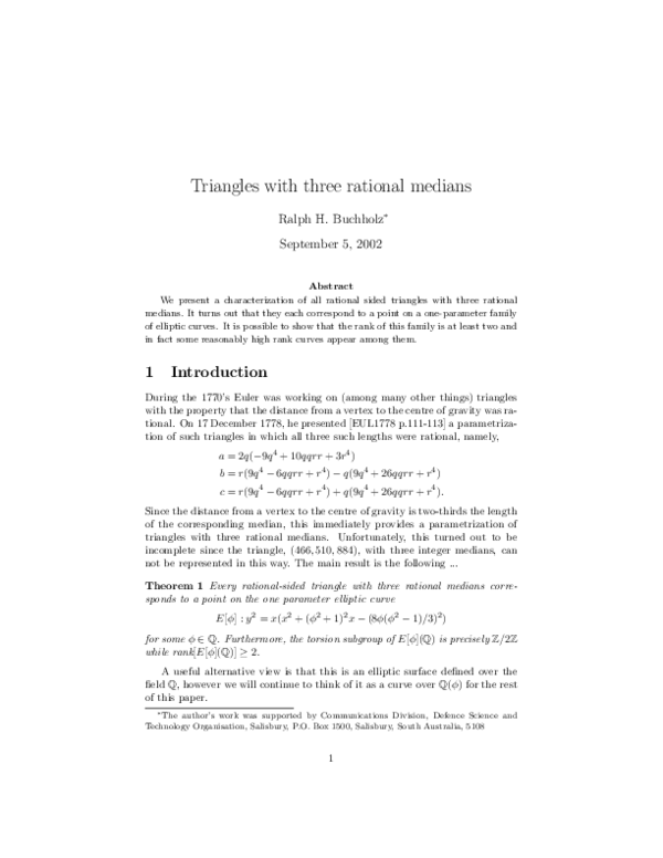(PDF) Triangles with Three Rational Medians