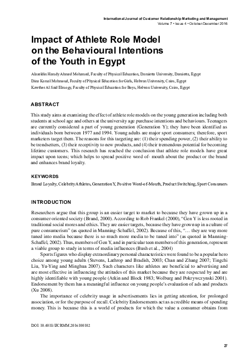 (PDF) Impact of Athlete Role Model on the Behavioural Intentions of the ...