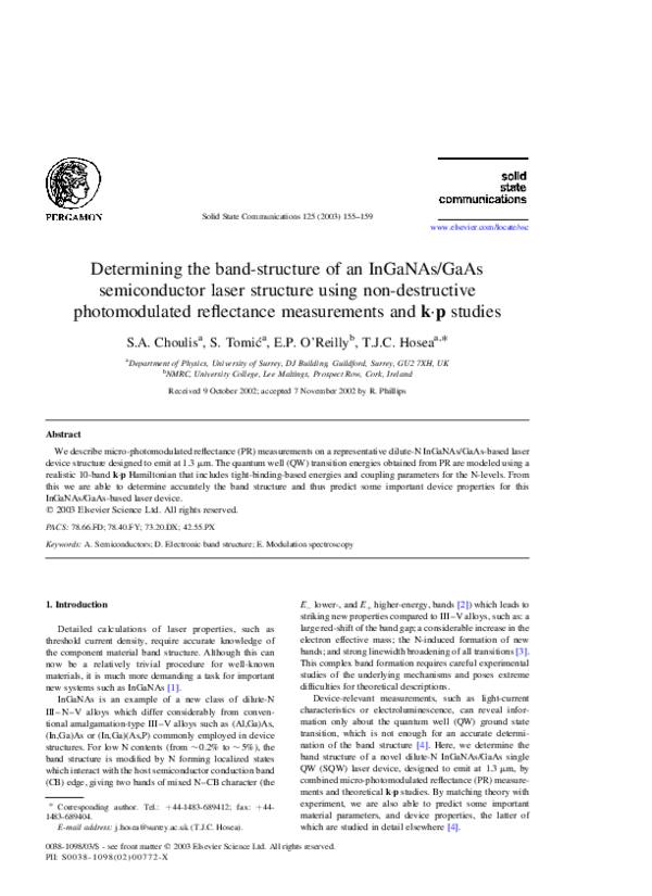 (PDF) Determining the band-structure of an InGaNAs/GaAs semiconductor laser structure using non ...