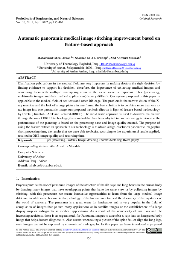 (PDF) Automatic panoramic medical image stitching improvement based on feature-based approach