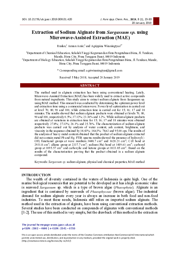 (PDF) Extraction of Sodium Alginate from Sargassum sp. using Microwave ...