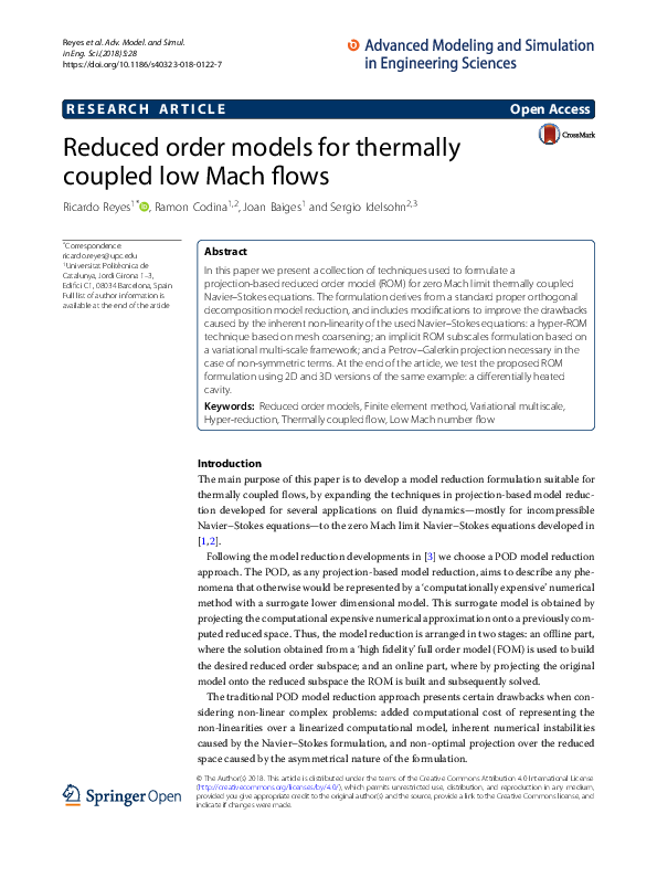 (PDF) Reduced Order Models for Low Mach Thermally Coupled Flows