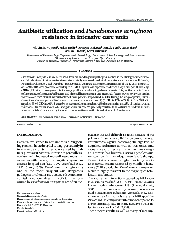 (PDF) Antibiotic utilization and Pseudomonas aeruginosa resistance in intensive care units