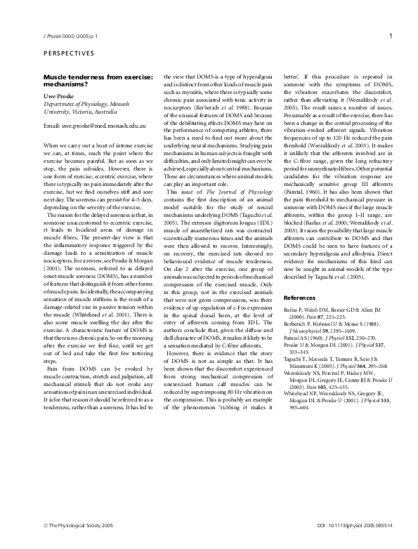 (PDF) Muscle tenderness from exercise: mechanisms?