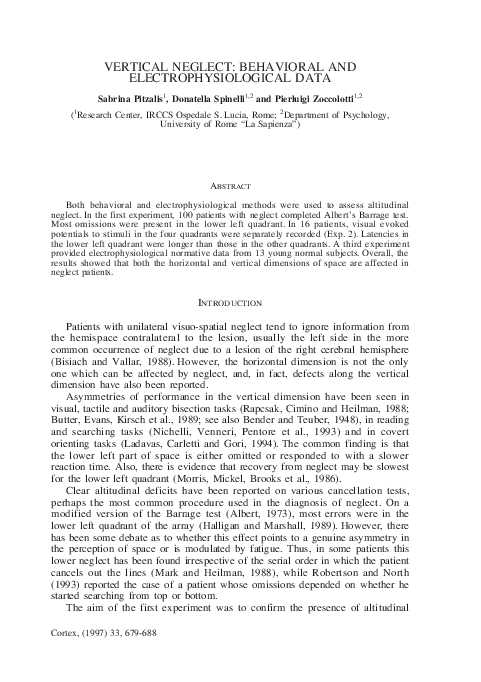 (PDF) Vertical Neglect: Behavioral and Electrophysiological Data