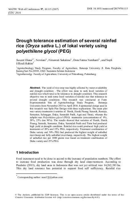 (PDF) Drough tolerance estimation of several rainfed rice (Oryza sativa ...