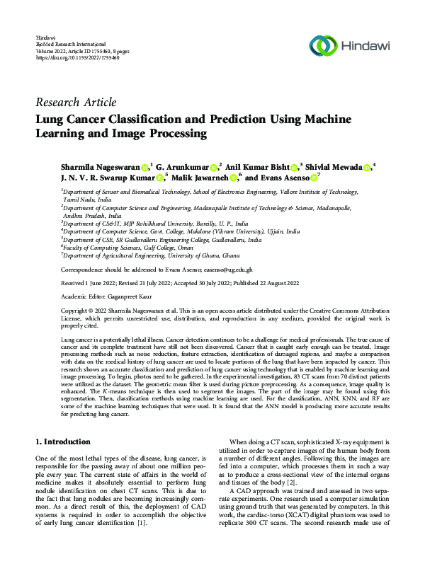 Pdf Lung Cancer Classification And Prediction Using Machine Learning And Image Processing