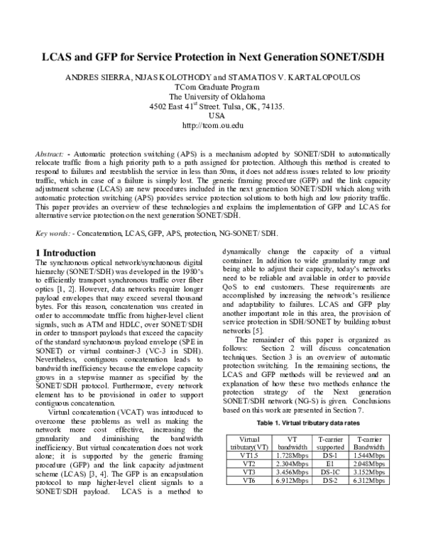 (PDF) LCAS and GFP for service protection in next generation SONET/SDH
