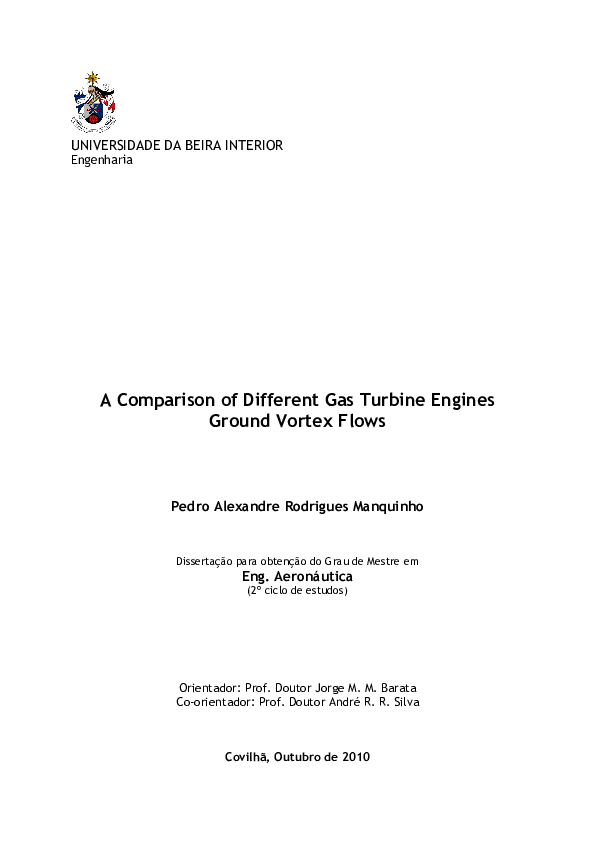 (PDF) A Comparison of Different Gas Turbine Engines Ground Vortex Flows