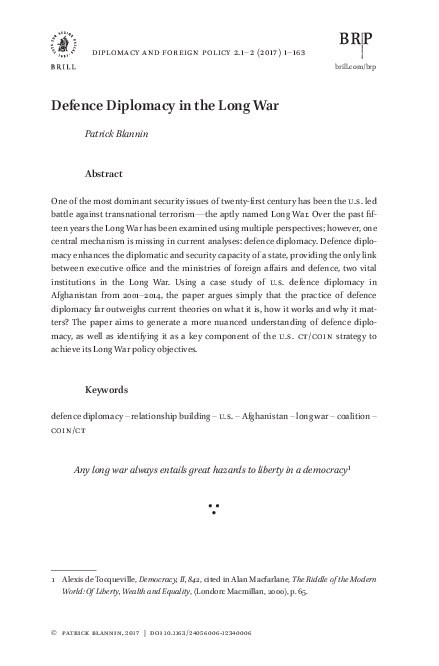 (PDF) Defence Diplomacy in the Long War
