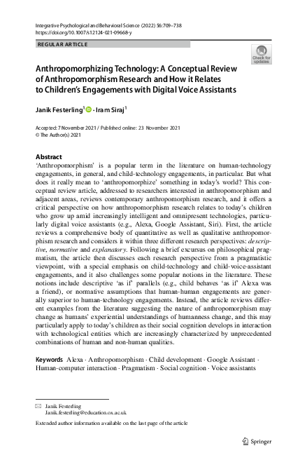 (PDF) Anthropomorphizing Technology: A Conceptual Review of Anthropomorphism Research and How it ...