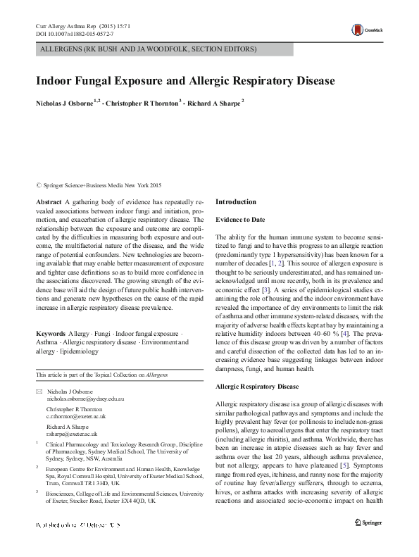 (PDF) Indoor Fungal Exposure and Allergic Respiratory Disease
