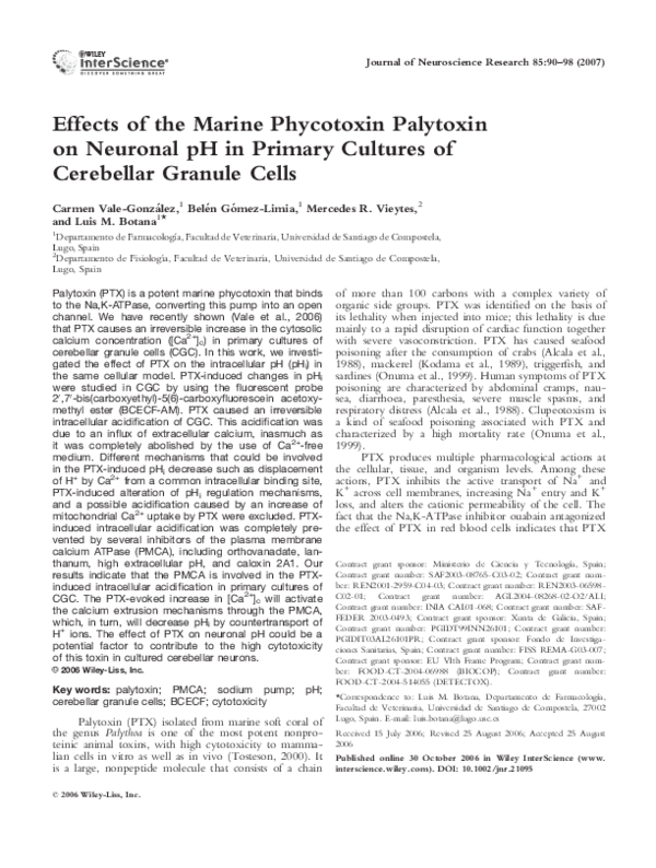 (PDF) Effects of the marine phycotoxin palytoxin on neuronal pH in ...
