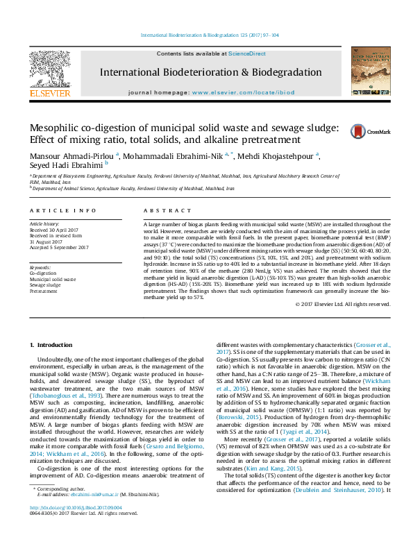 (PDF) Mesophilic co-digestion of municipal solid waste and sewage ...