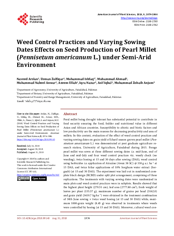 (PDF) Weed Control Practices and Varying Sowing Dates Effects on Seed ...