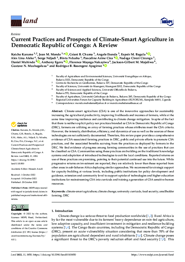 (PDF) Current Practices and Prospects of Climate-Smart Agriculture in Democratic Republic of ...