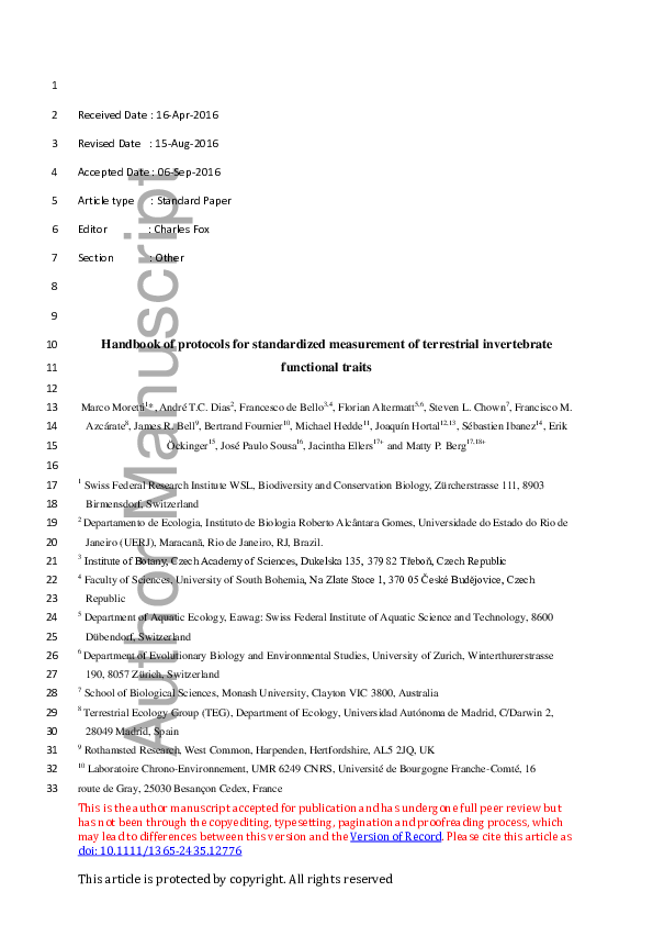 (PDF) Handbook of protocols for standardized measurement of terrestrial ...