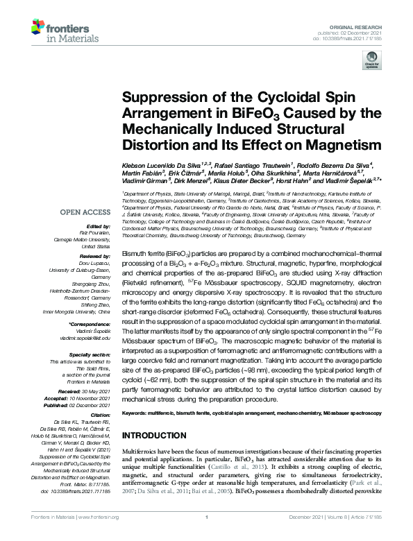 (PDF) Suppression of the Cycloidal Spin Arrangement in BiFeO3 Caused by ...
