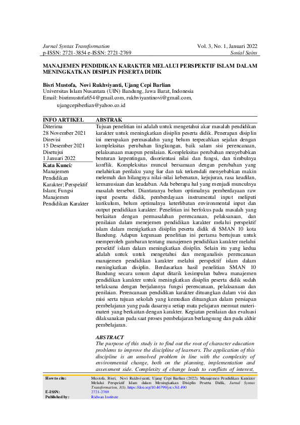 (PDF) Manajemen Pendidikan Karakter Melalui Perspektif Islam dalam Meningkatkan Disiplin Peserta ...