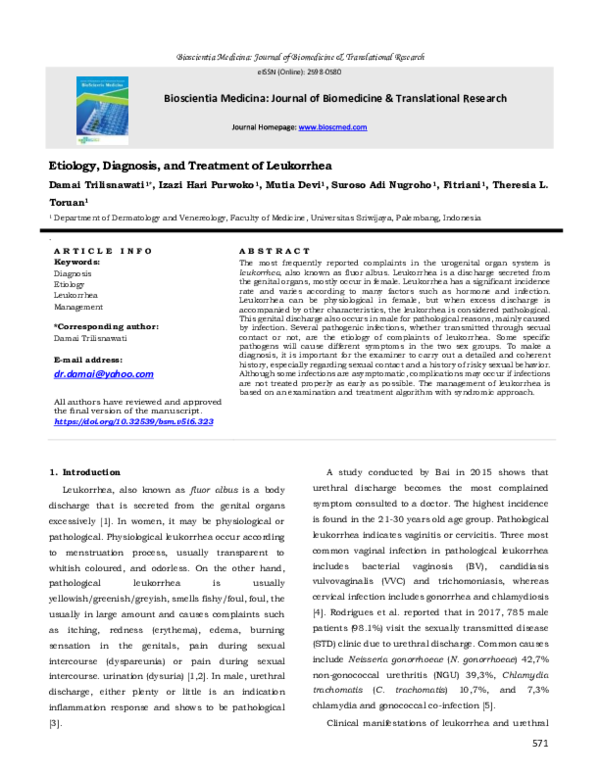 (PDF) Etiology, Diagnosis, and Treatment of Leukorrhea