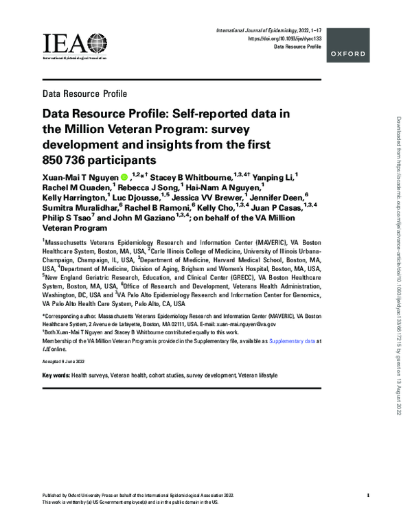 (PDF) Data Resource Profile: Self-reported data in the Million Veteran Program: survey ...