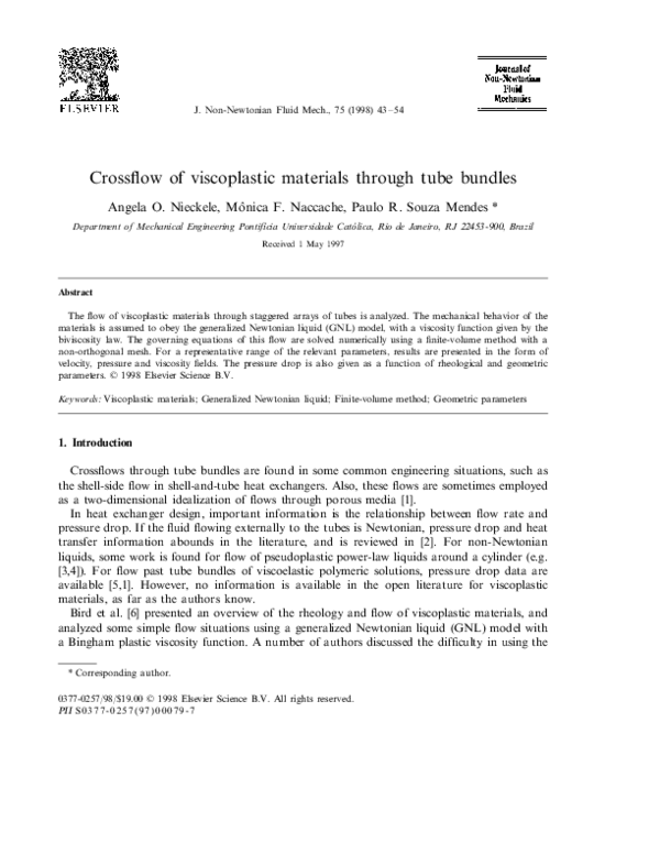 (PDF) Crossflow of viscoplastic materials through tube bundles | Angela ...
