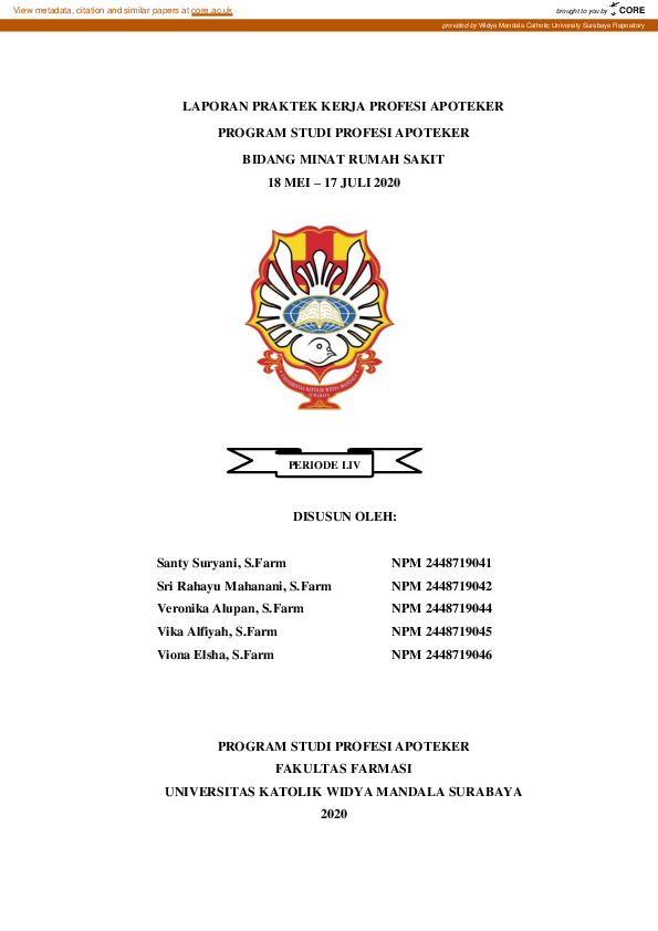 (PDF) Laporan Praktek Kerja Profesi Apoteker Program Studi Profesi Apoteker bidang minat Rumah ...