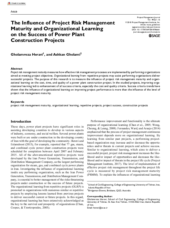 (PDF) The Influence of Project Risk Management Maturity and ...