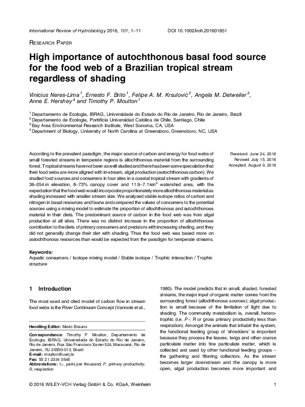 (PDF) High importance of autochthonous basal food source for the food ...