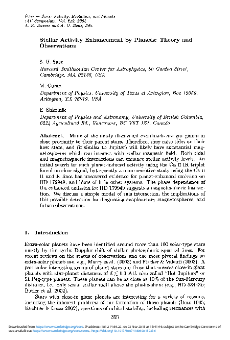 (PDF) Stellar Activity Enhancement by Planets: Theory and Observations