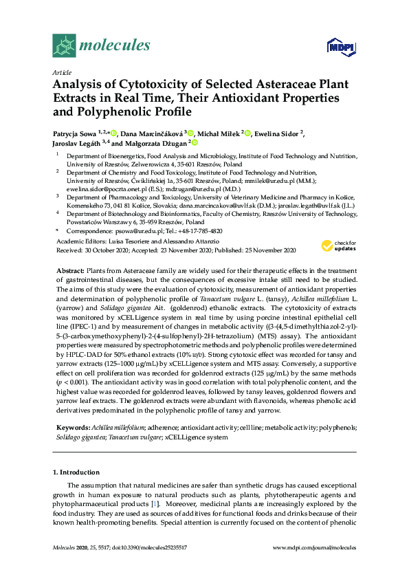 (PDF) Analysis of Cytotoxicity of Selected Asteraceae Plant Extracts in Real Time, Their ...