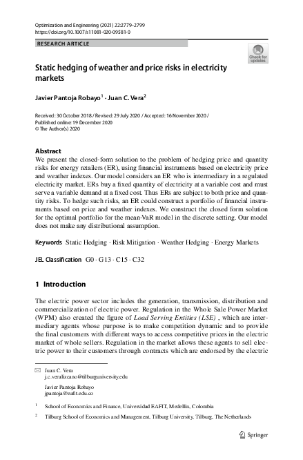 (PDF) Static hedging of weather and price risks in electricity markets