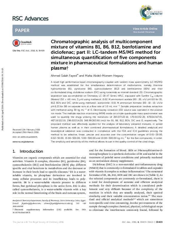 (PDF) Chromatographic analysis of multicomponent mixture of vitamins B1 ...