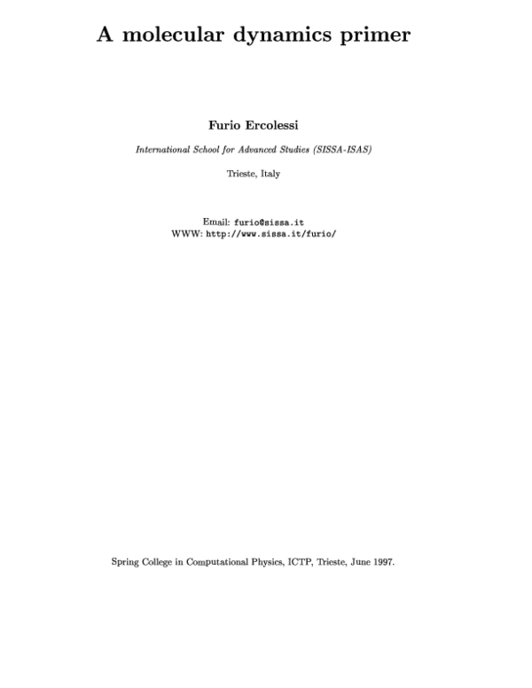(PDF) A molecular dynamics primer