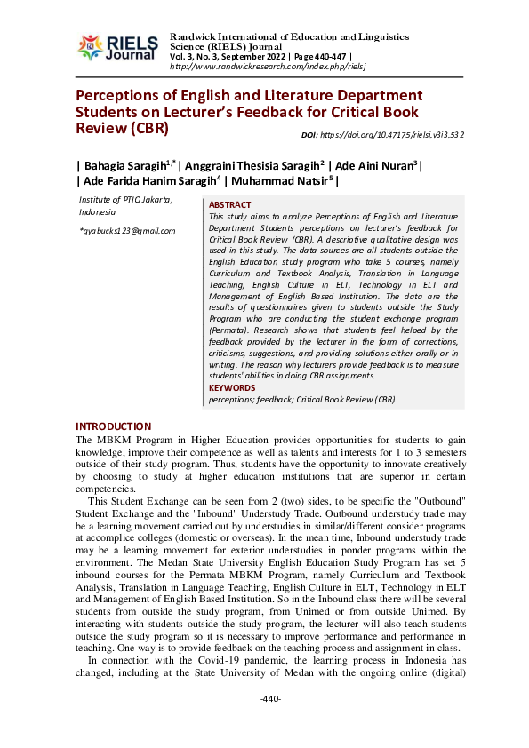 (PDF) Perceptions of English and Literature Department Students on ...