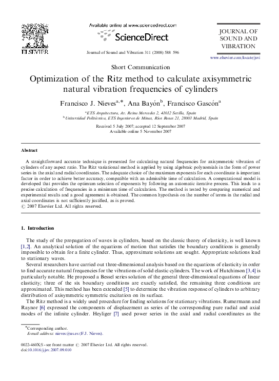 (PDF) Optimization of the Ritz method to calculate axisymmetric natural ...