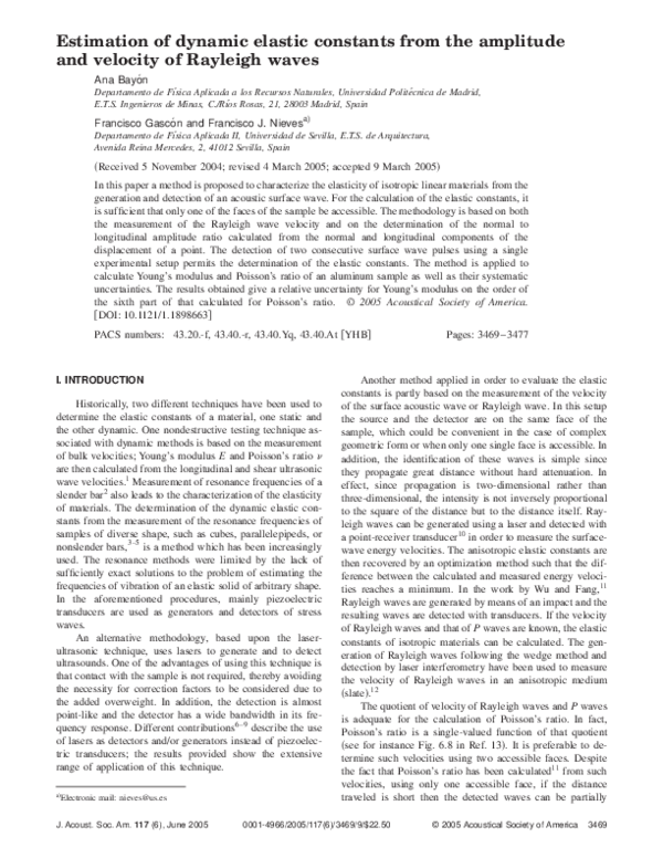(PDF) Estimation of dynamic elastic constants from the amplitude and velocity of Rayleigh waves