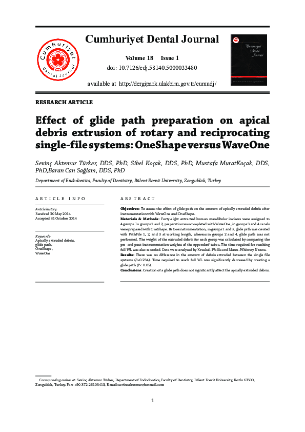 (PDF) Effect of glide path preparation on apical debris extrusion of ...