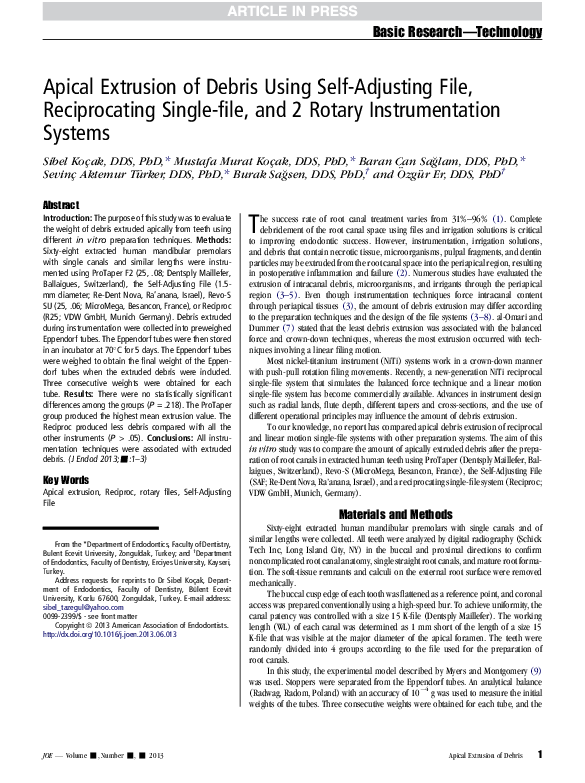 (PDF) Apical Extrusion of Debris Using Self-Adjusting File ...