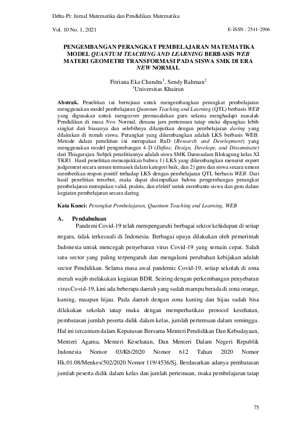 (PDF) Pengembangan Perangkat Pembelajaran Matematika Model Quantum Teaching And Learning ...