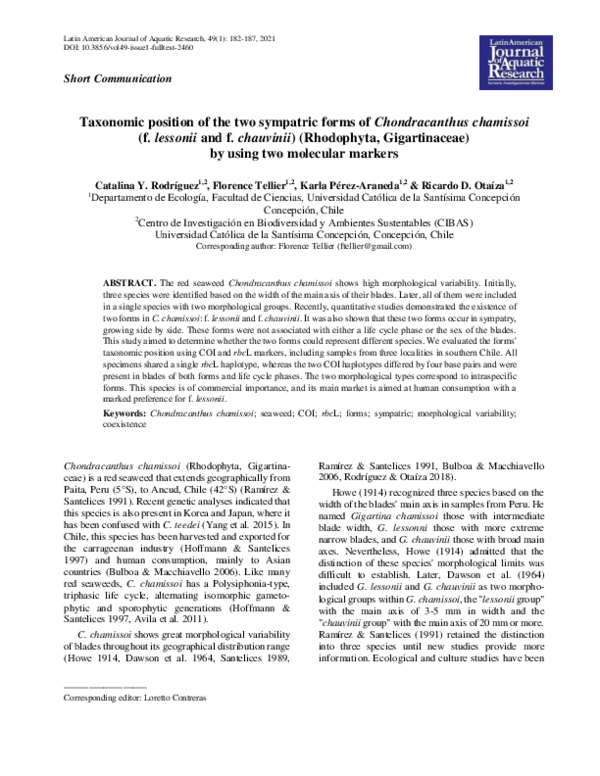 (PDF) Taxonomic position of the two sympatric forms of Chondracanthus ...