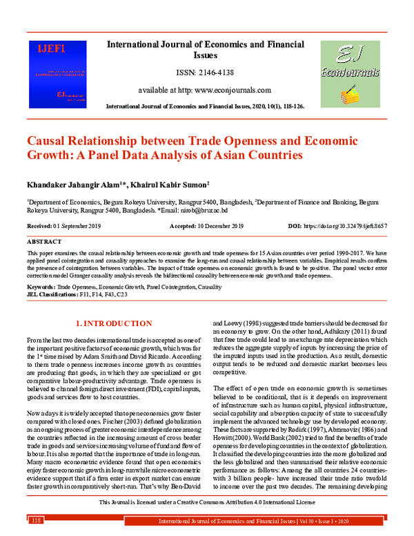 (PDF) Causal Relationship Between Trade Openness and Economic Growth: A Panel Data Analysis of ...