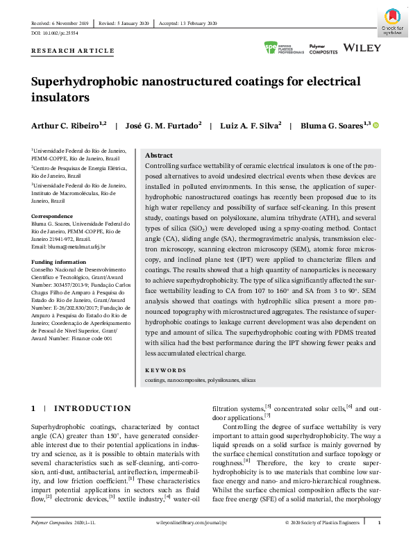 (PDF) Superhydrophobic nanostructured coatings for electrical insulators