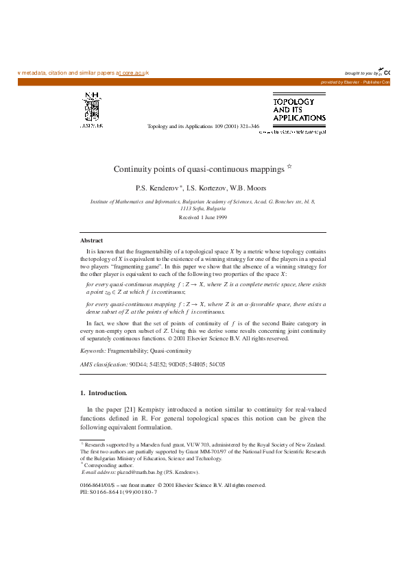 (PDF) Continuity points of quasi-continuous mappings