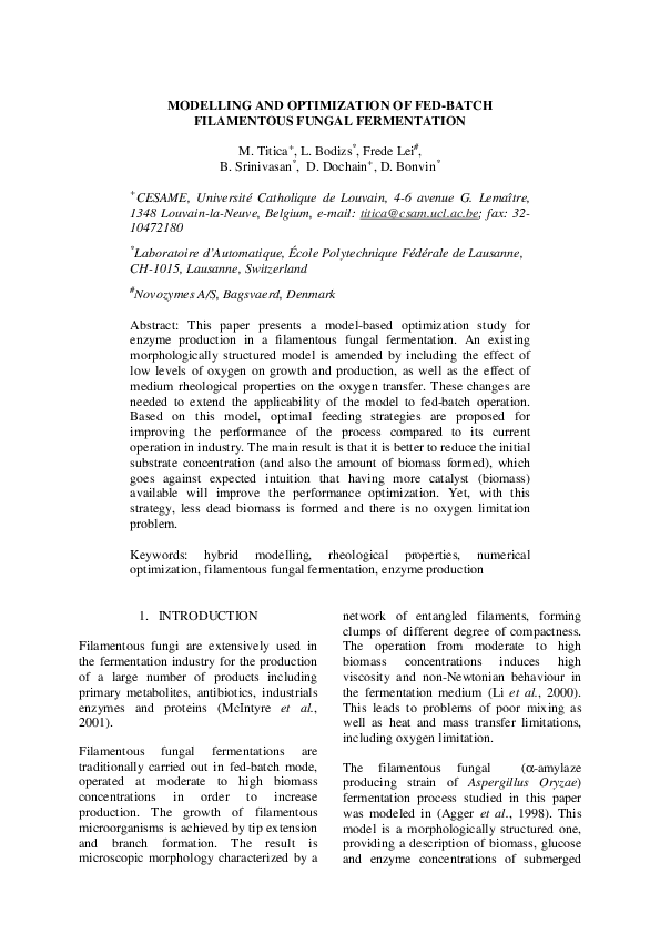 Pdf Modelling And Optimization Of Fed Batch Filamentous Fungal Fermentation