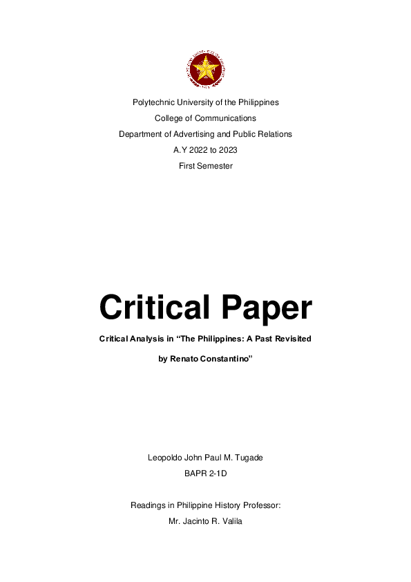 (PDF) The Philippines: A Past Revisited by Renato Constantino