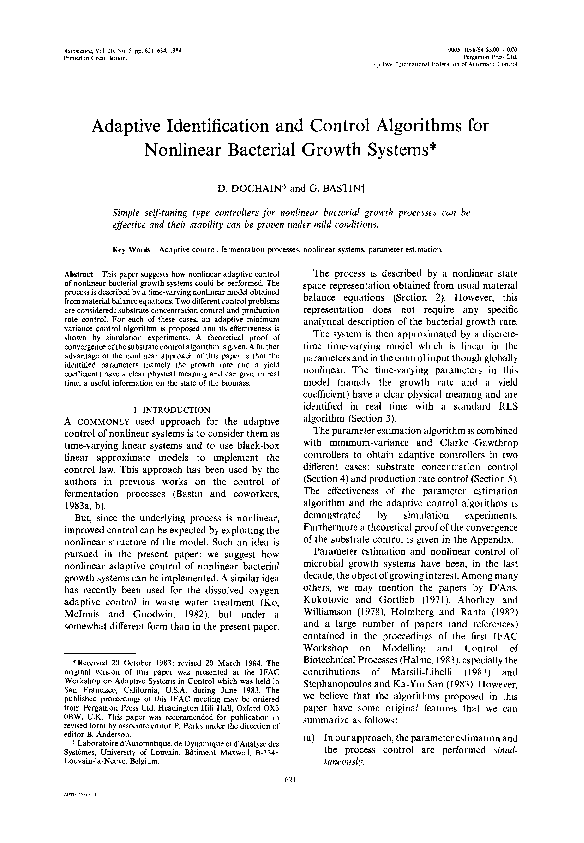 (PDF) Adaptive identification and control algorithms for nonlinear bacterial growth systems