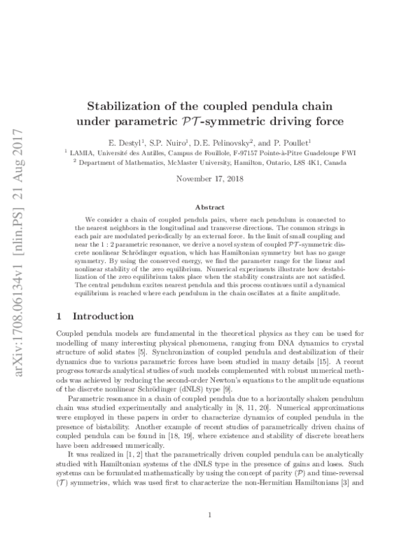 (PDF) Coupled pendula chains under parametricPT-symmetric driving force